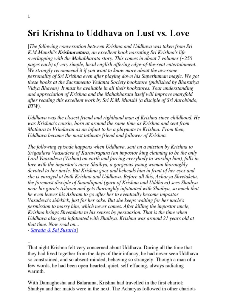 Sri Krishna To Uddhava On Lust Vs | PDF | Krishna | Hinduism