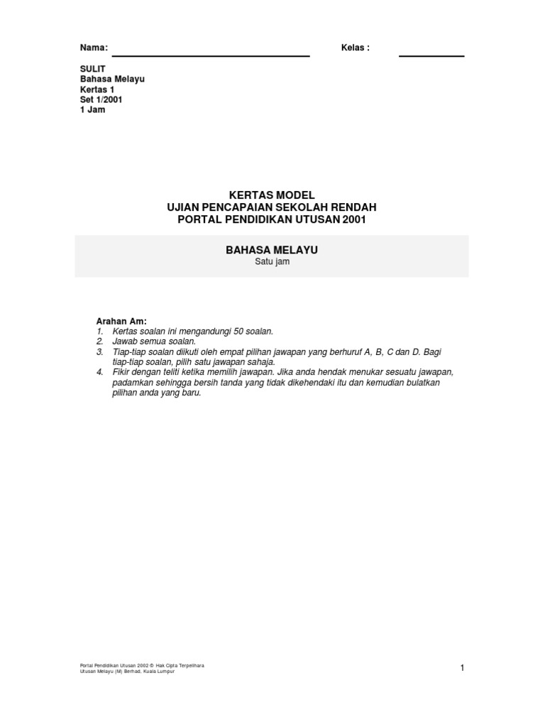 Soalan Upsr Bahasa Melayu Pdf 