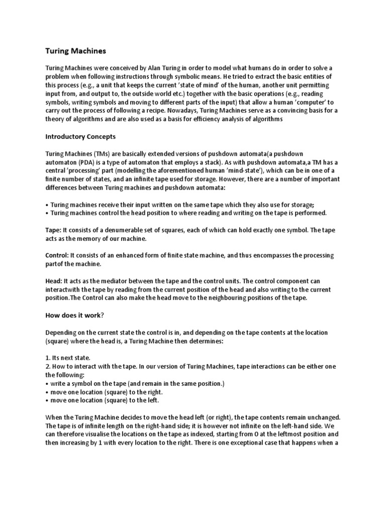Turing Machines: Introductory Concepts | PDF | Automata Theory | Areas ...