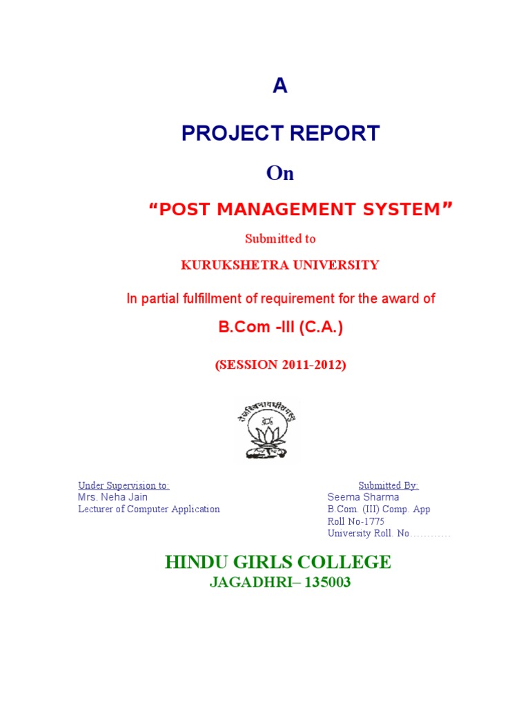 A Project Report On: "Post Management System | PDF | Pattern ...