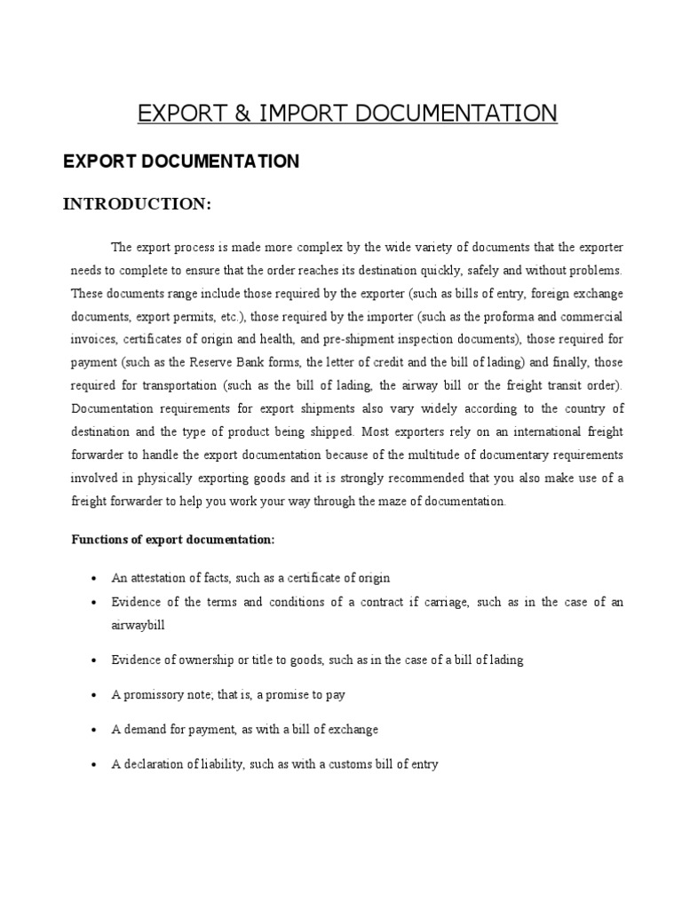 Exim Documentation | PDF | Letter Of Credit | Bill Of Lading
