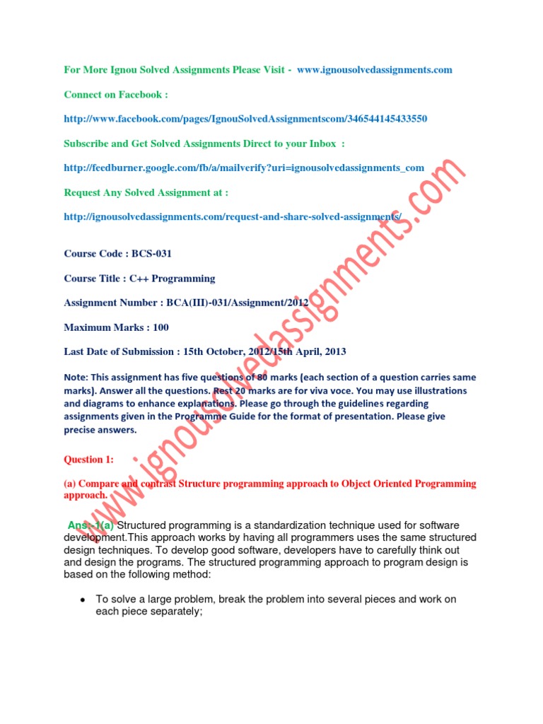 Bcs 031 Pdf Object Oriented Programming Object Computer Science 9081