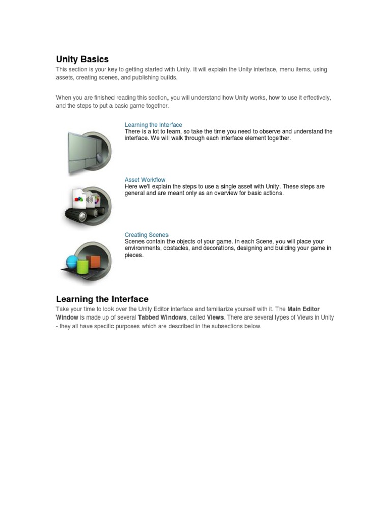 Unity Basics Learning The Interface Pdf Graphical User Interfaces Icon Computing