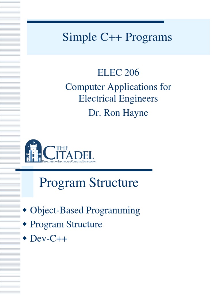 Simple C++ Programs: ELEC 206 Computer Applications For Electrical ...