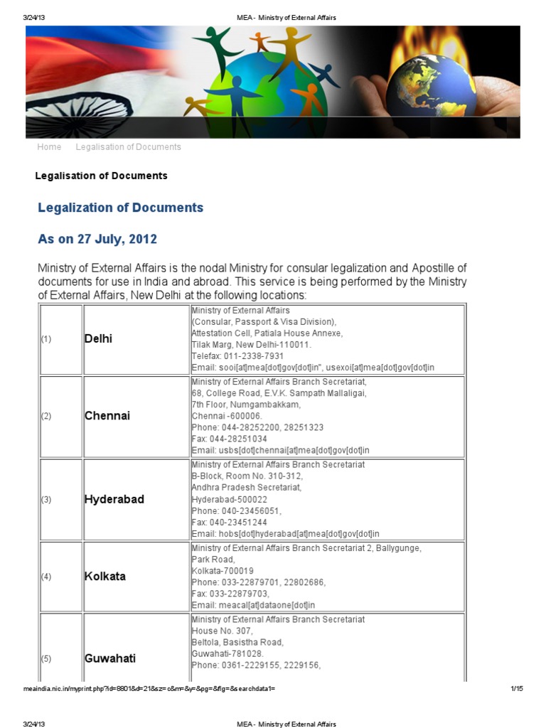 MEA Document Legalization Guide | PDF | Government Of India | Government
