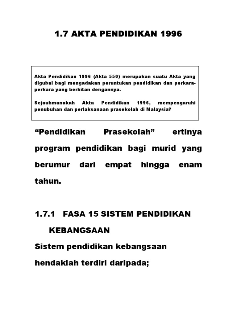 Akta Pendidikan 1996 | PDF
