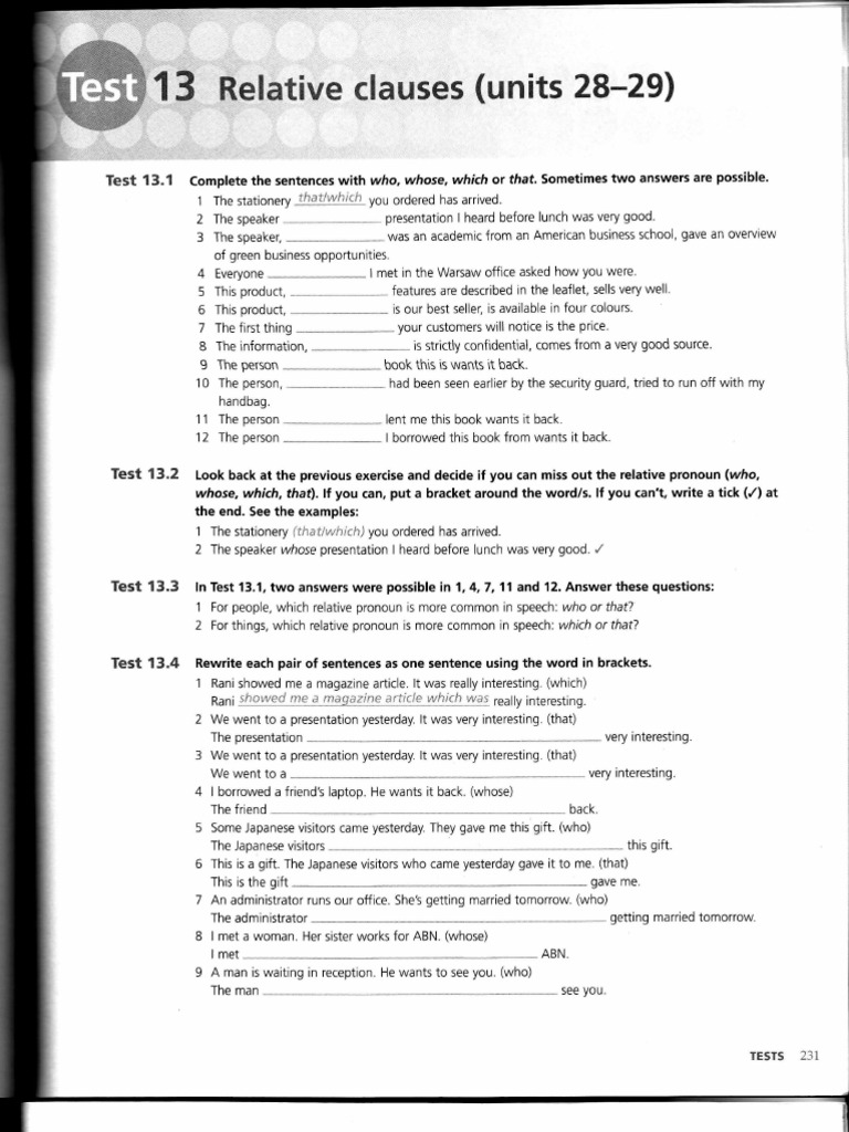 Relative Clauses TEST | PDF | Syntax | Language Mechanics