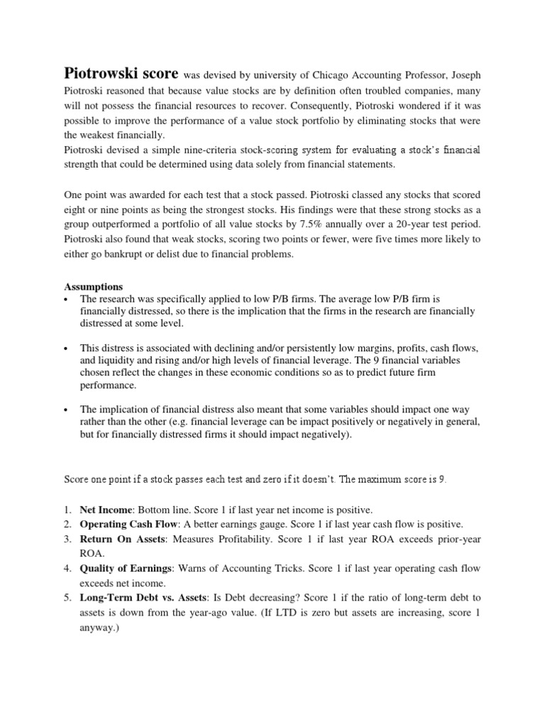 Piotrowski Score: Assumptions | PDF | Value Investing | Stocks