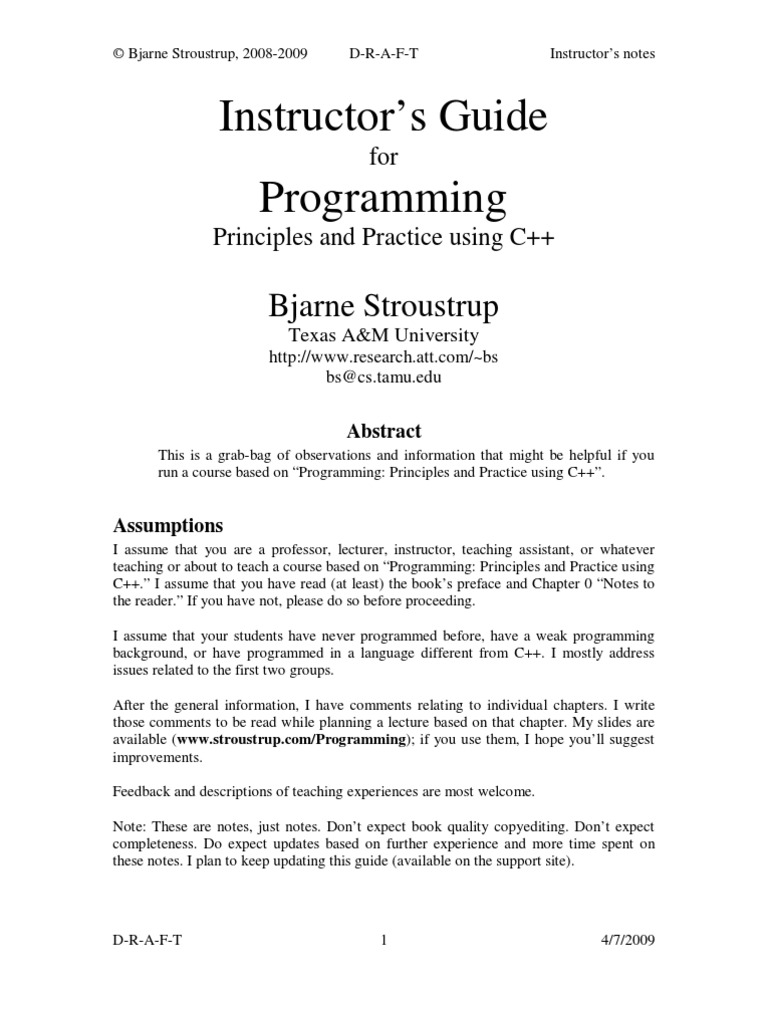 Instructor's Guide Programming: Bjarne Stroustrup | PDF | Control Flow ...
