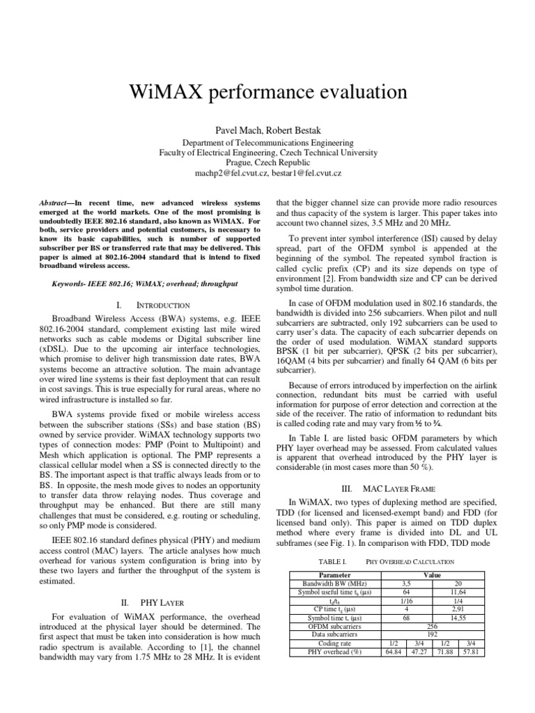 Wimax Performance Evaluation Pdf Wi Max Orthogonal Frequency Division Multiplexing