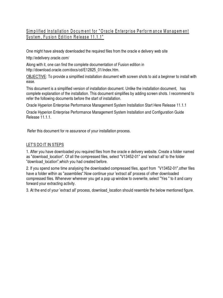 Simplified Installation Document For Oracle Enterprise Performance ...