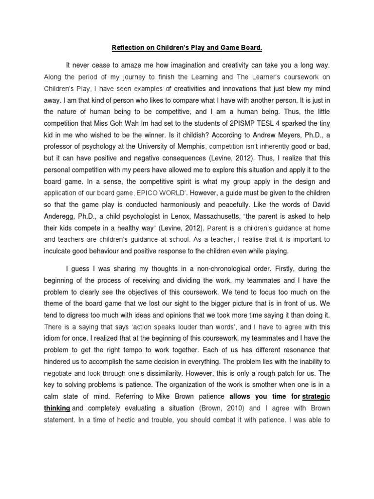 Reflection On Children's Play and Game Board | PDF | Learning ...