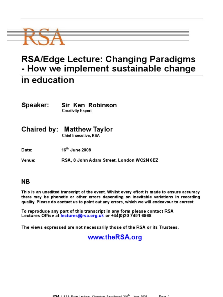 Transcript Ken Robinson 2010 New | PDF | Curriculum | Age Of Enlightenment