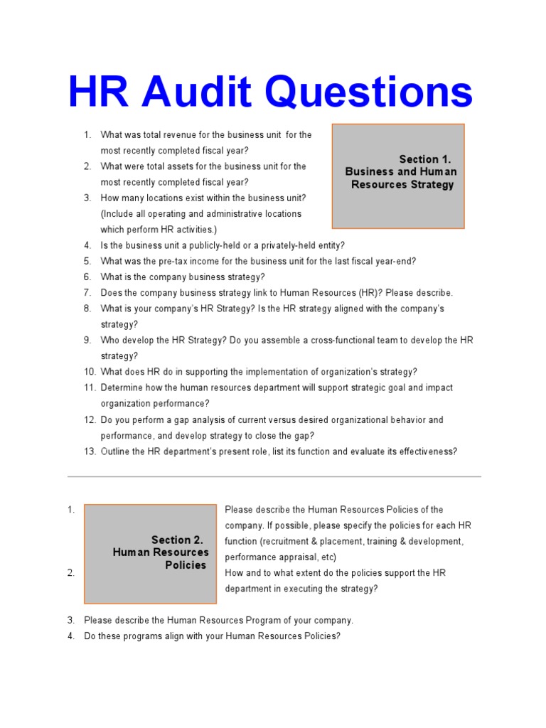 HR Audit JP Supporting File 3 Questionnaire | PDF | Human Resource ...