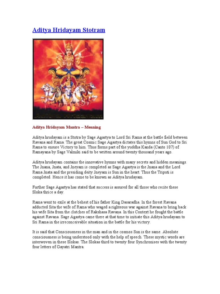 Aditya Hridayam Stotram | PDF | Rama | Ramayana
