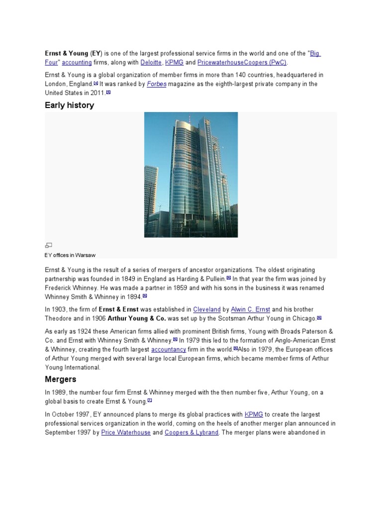 Early History: Ernst & Young (EY) Is One of The Largest Professional ...