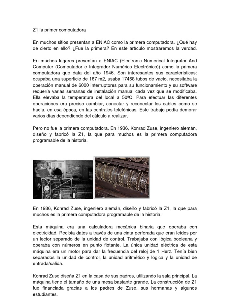 La Z1: Primera Computadora Programable | PDF | Ingeniería Electrónica ...