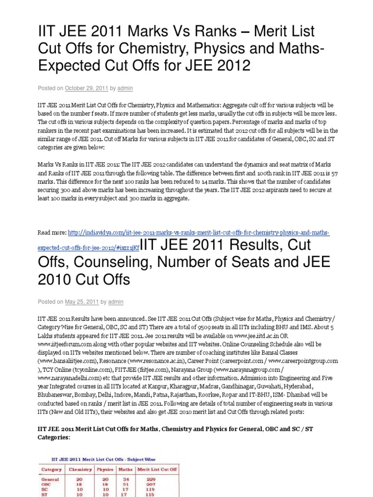 JEE 2011 Marks vs Ranks Analysis | PDF | Career And Technical Education ...