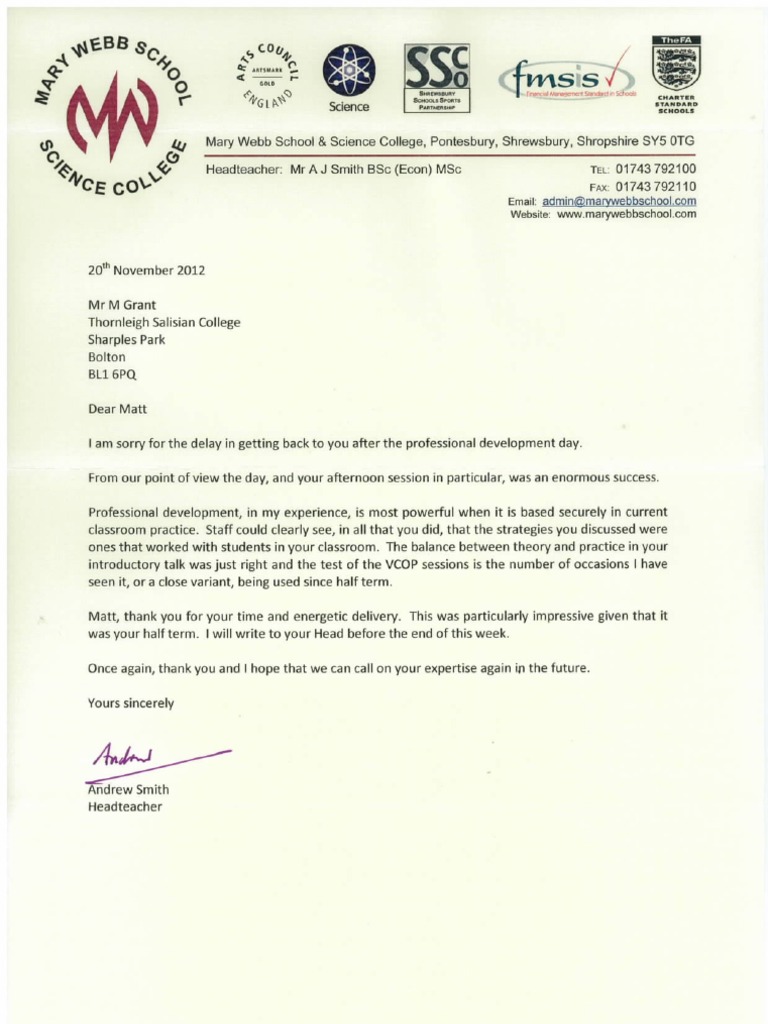 Testimonial Letter - MG - MW School | PDF