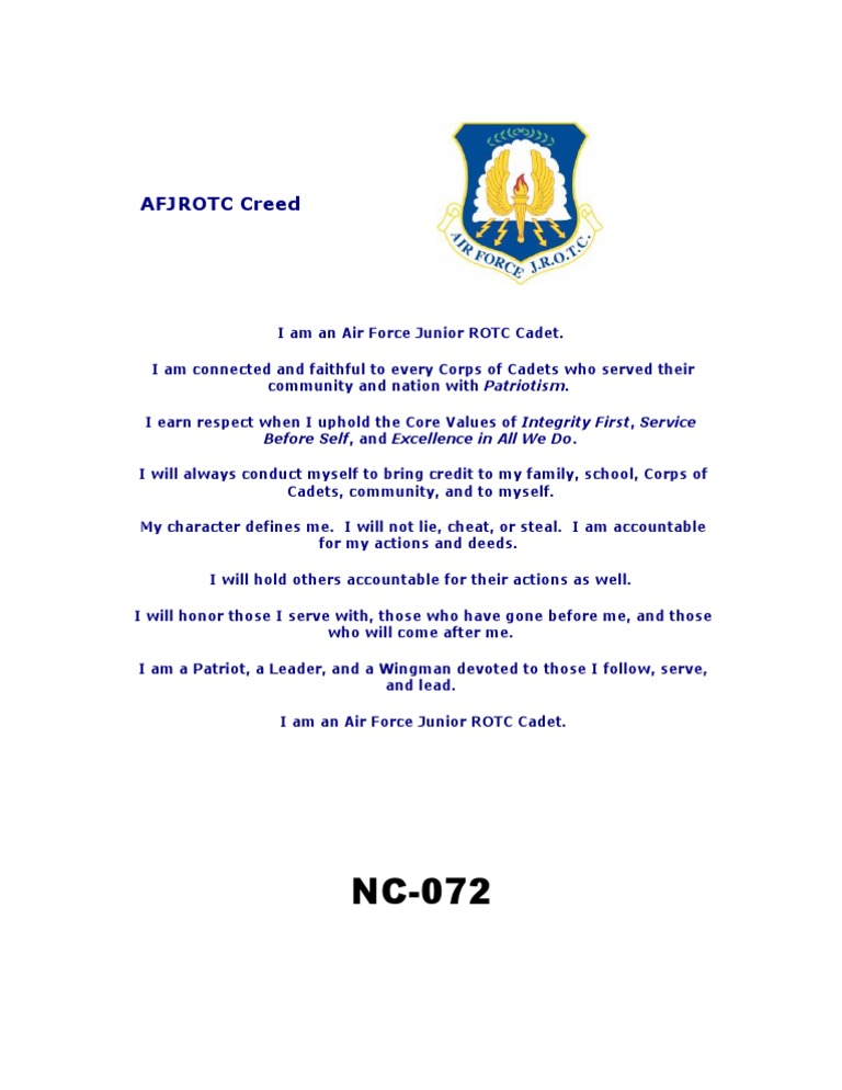 Afjrotc Creed: Before Self, and Excellence in All We Do | PDF ...