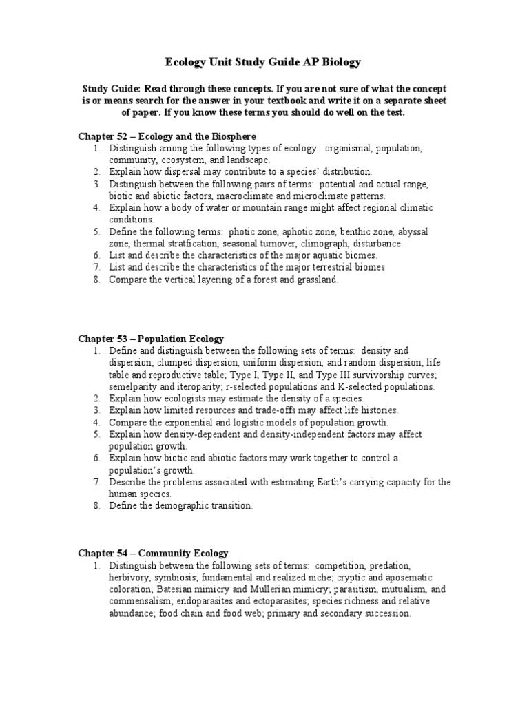 Ecology Unit Study Guide AP Biology | PDF | Ecology | Food Web