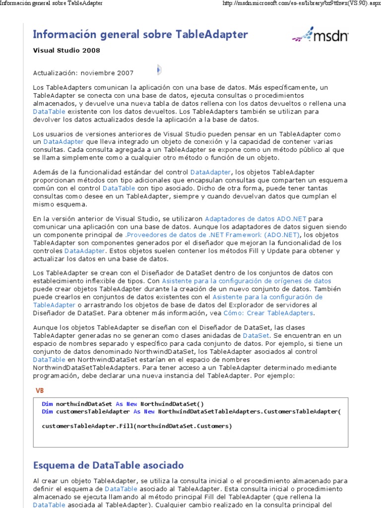 Información General Sobre TableAdapters | PDF | Tabla (base de datos) | Microsoft Visual Studio