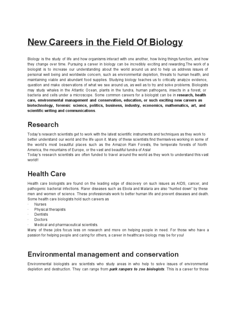 New Careers in Field of Biology | PDF | Nutrigenomics | Biology