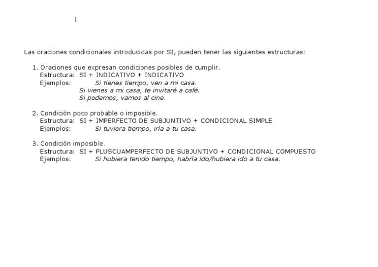Estructuras de oraciones condicionales con "si" | PDF | Relaciones ...