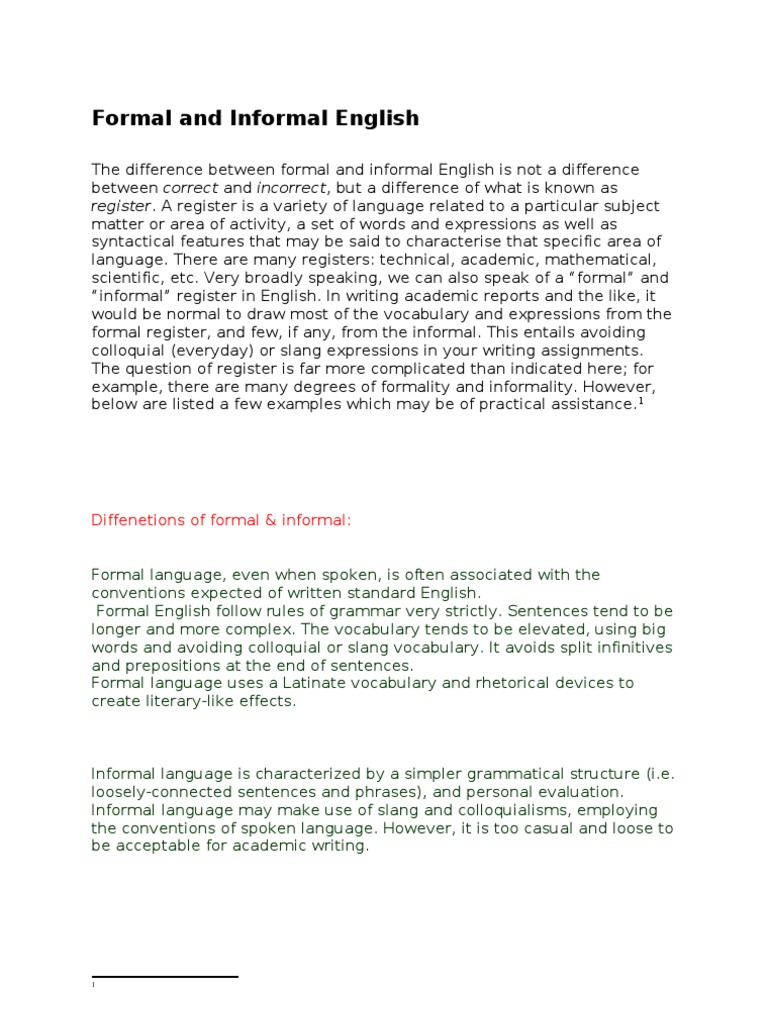 Formal and Informal English | PDF | Slang | English Language