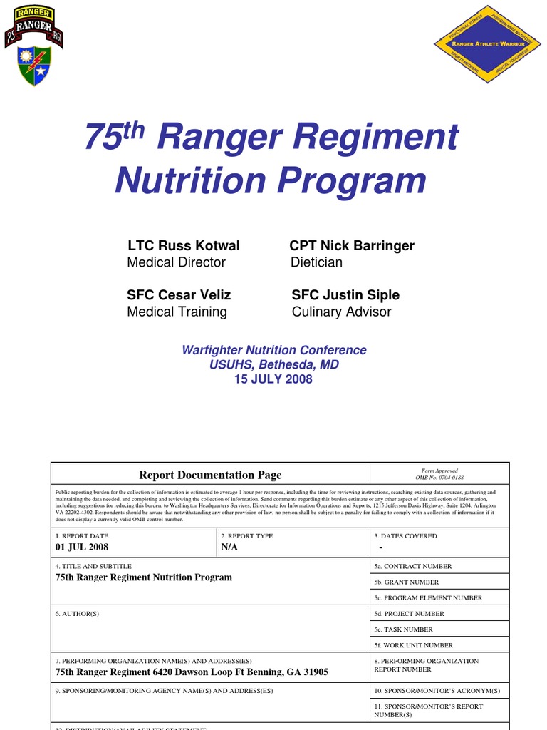 75th Ranger Regiment Nutrition Overview | PDF | Dehydration | Foods