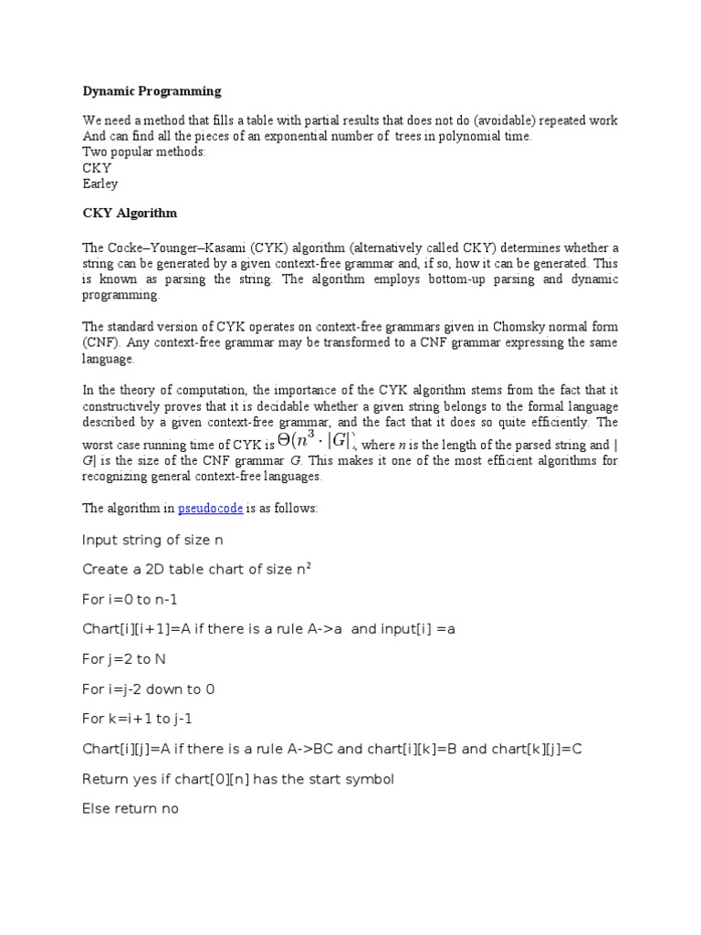 An Overview of the CKY (Cocke-Kasami-Younger) Algorithm for Context-Free Grammar Parsing | PDF ...
