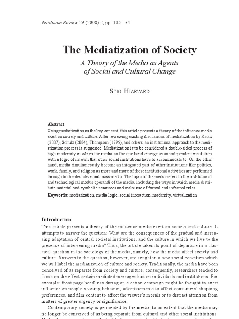 The Mediatization of Society | PDF | Mass Media | Institution