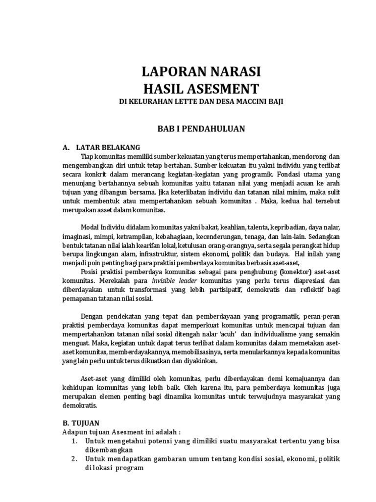 LAPORAN Narasi Pemetaan Lette Dan Maaccini Baji | PDF