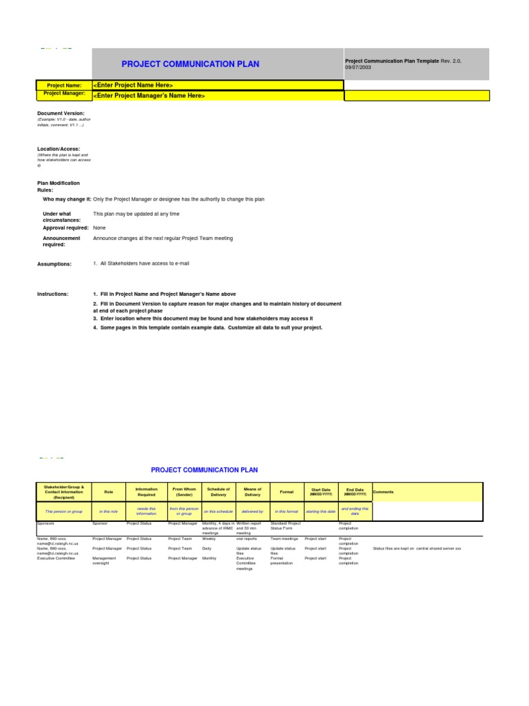 Project Communication Plan Template | PDF | Software | Information ...