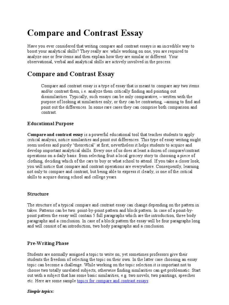 Compare and Contrast Essay | PDF | Proofreading | Essays