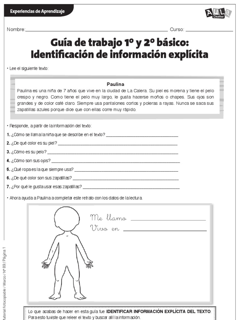 Guia de Trabajo Informacion Explicita | PDF | Crema | Comprensión lectora