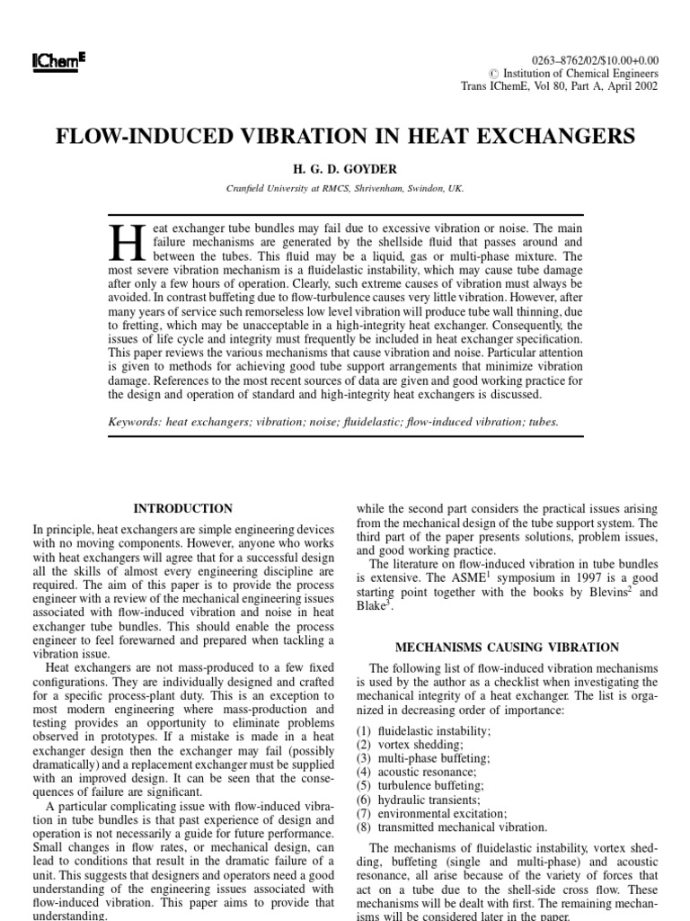 Flow-Induced Vibration in Heat Exchangers | PDF | Resonance | Vortices