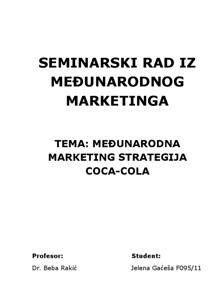 Medjunarodni Marekting-Marketing Strategija Coca-Cole | PDF