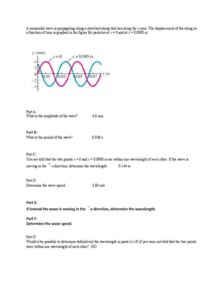 A Sinusoidal Wave Is Propagating Along A Stretched String That Lies Along The X | PDF | Science ...