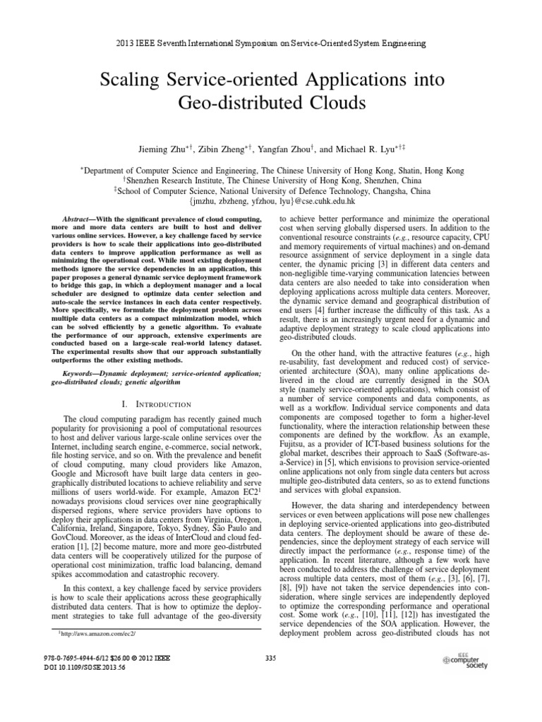 Scaling Service-Oriented Applications Into Geo-Distributed Clouds | PDF | Service Oriented ...