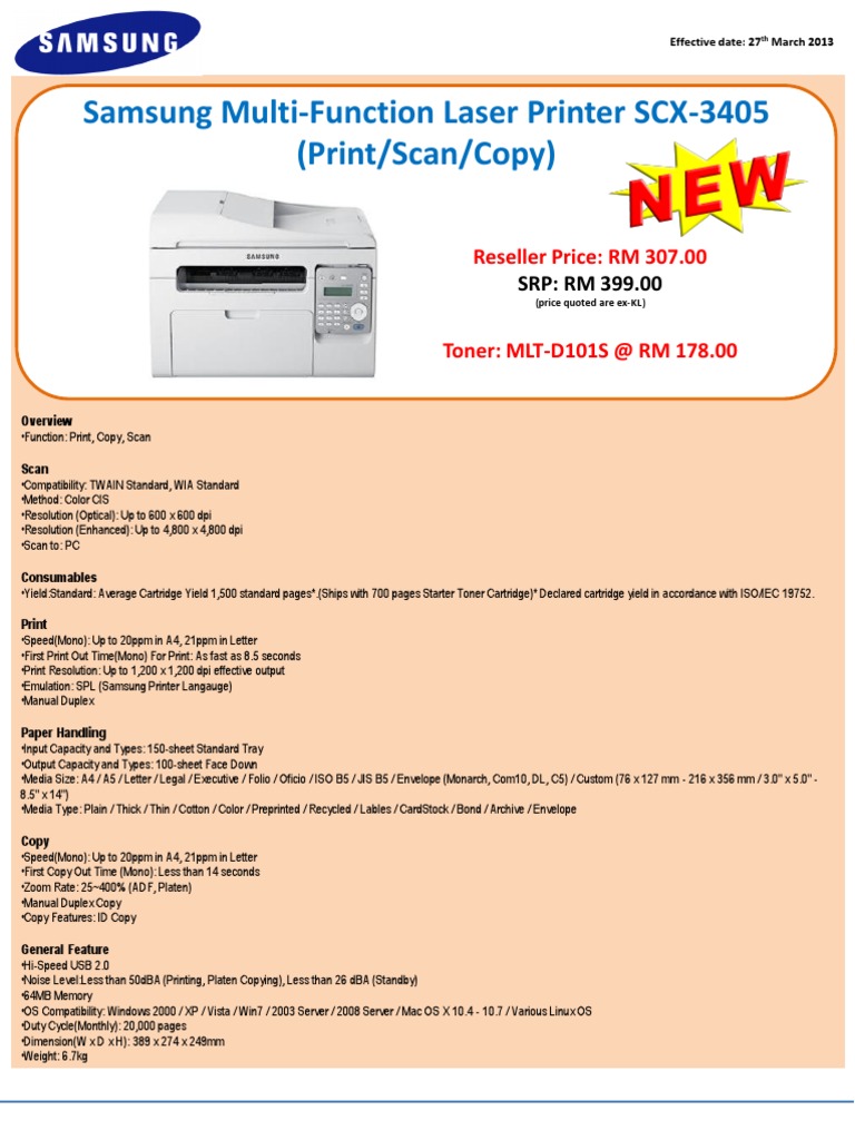 Samsung SCX-3405 Multi-Function Printer | PDF | Printer (Computing ...
