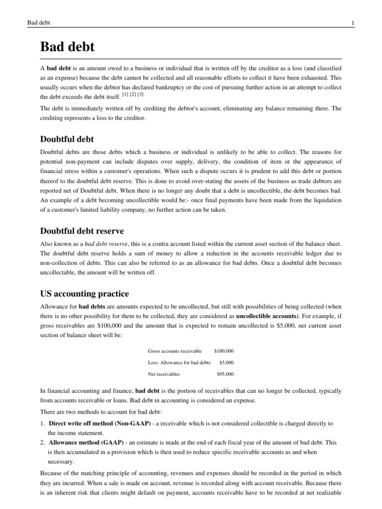 Accounting for Bad Debts: Guidelines for Classifying, Reserving, and ...