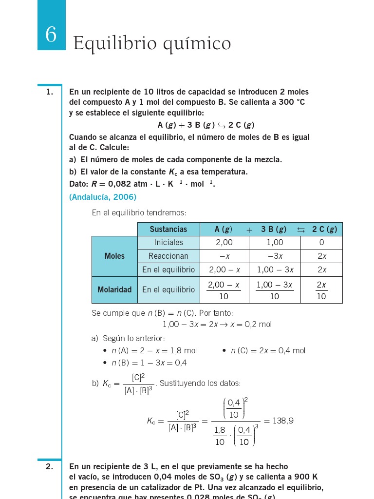 Quimica Ejercicios Resueltos Soluciones 2º Bachillerato Equilibrio