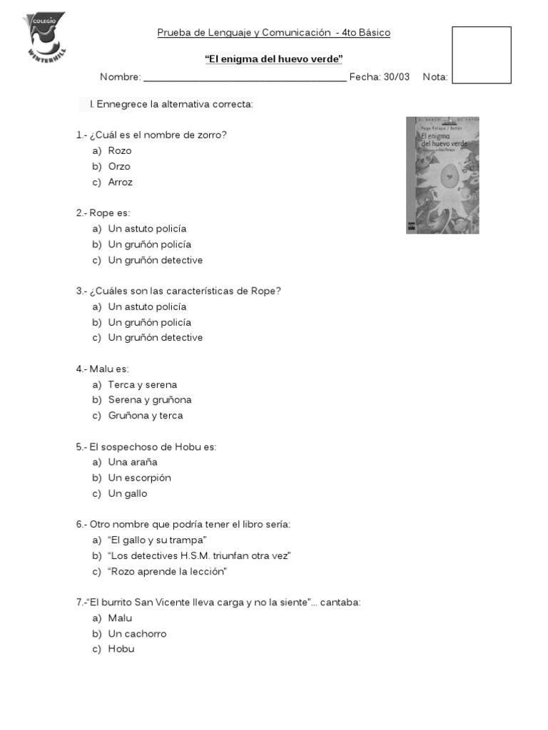 Prueba de El Enigma Del Huevo Verde PDF | PDF | Juegos y actividades