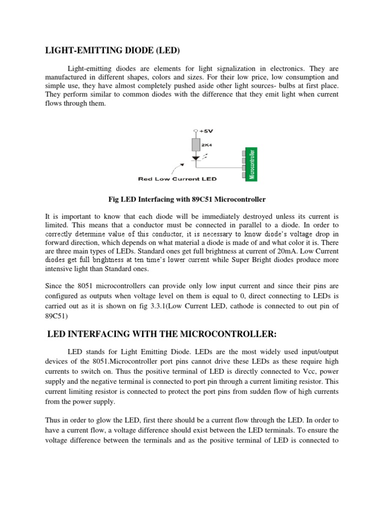Light-Emitting Diode (Led) : Fig LED Interfacing With 89C51 Microcontroller | PDF | Light ...