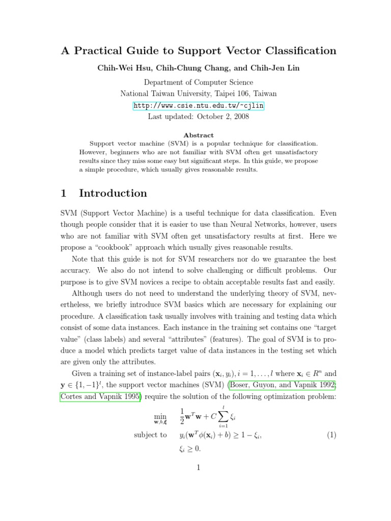 A Practical Guide To Support Vector Classification: I I I N L | PDF | Support Vector Machine ...