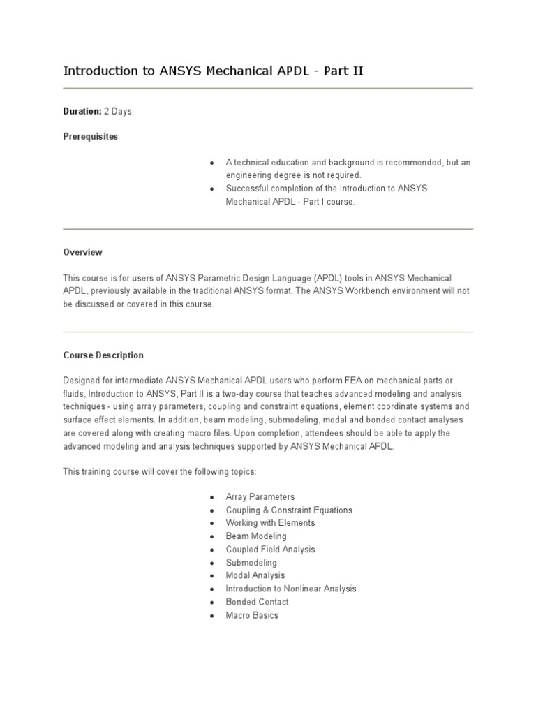 Introduction To ANSYS Mechanical APDL - Part II | PDF