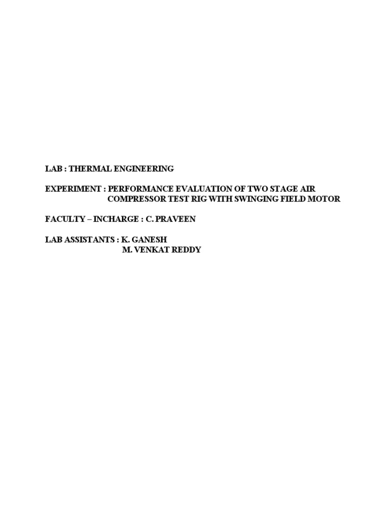 LAB: TWO STAGE AIR COMPRESSOR TEST | PDF | Gas Compressor | Pressure ...