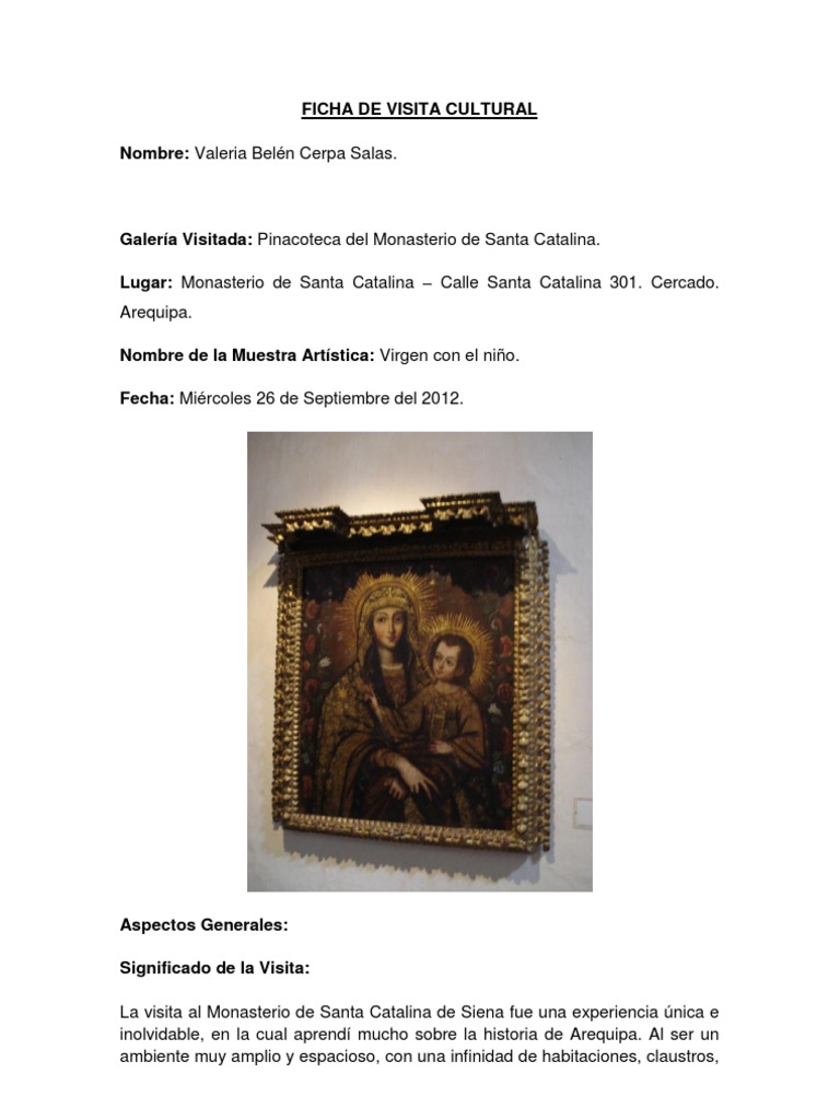 Ficha de Visita Cultural - Monasterio de Santa Catalina | PDF | Artes ...
