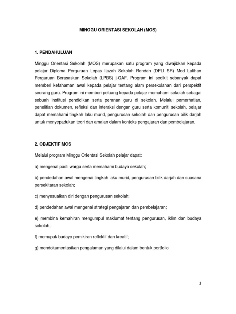 Minggu Orientasi Sekolah (Mos) | PDF